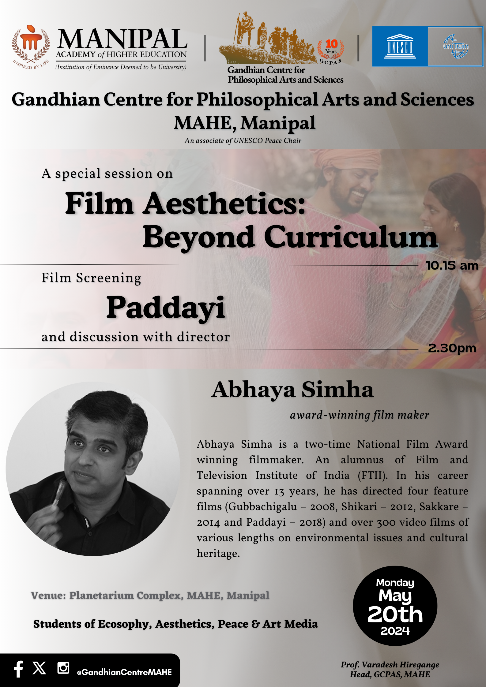 Film Aesthetics: Beyond Curriculum with the renowned film-maker Abhaya ...